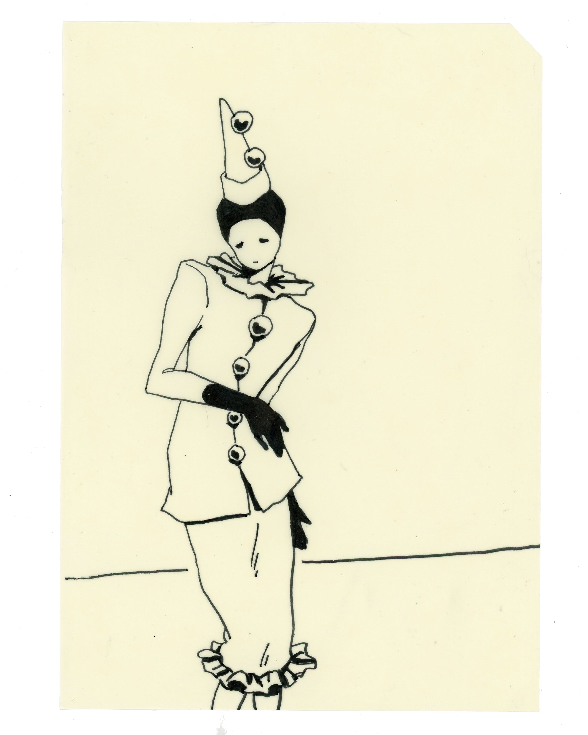 Drawing #134: "Pierrot with Hesitance" [Beeswaxed Midori A5 paper, edi ...